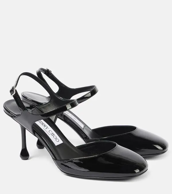 JIMMY CHOO Pixie 80 Patent Leather Slingback Pumps - Black