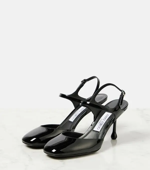 JIMMY CHOO Pixie 80 Patent Leather Slingback Pumps - Black