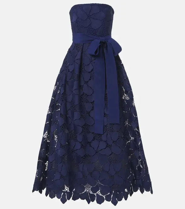 Elie Saab Strapless Lace Gown - Blue