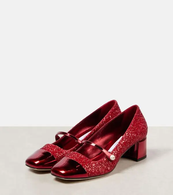 JIMMY CHOO Elisa 45 Glitter Leather Mary Jane Pumps