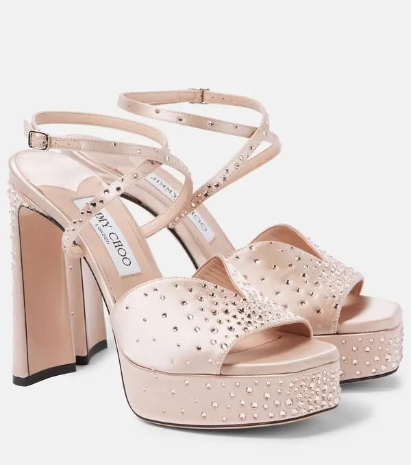 JIMMY CHOO Karli 125 Satin Platform Sandals - Pink
