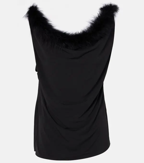 Coperni Boa Feather-trimmed Jersey Top - Black