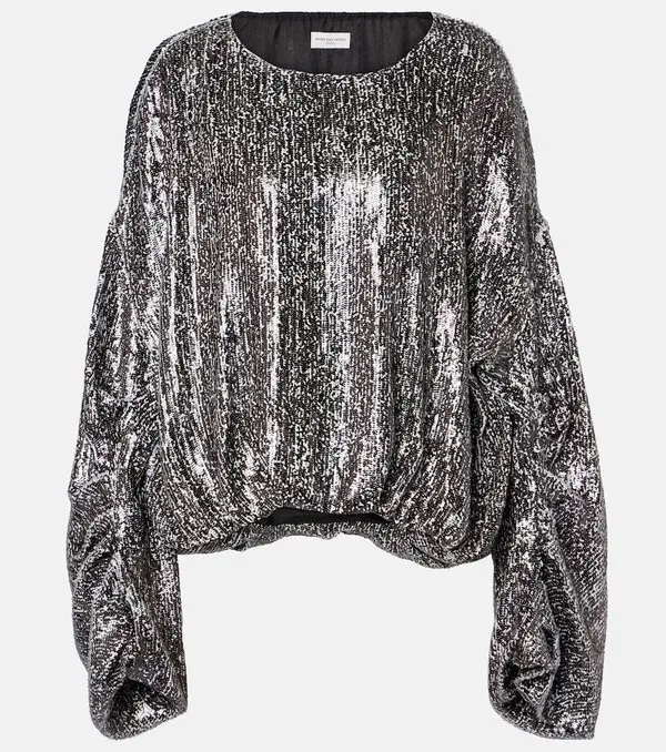 Dries Van Noten Sequined Gathered Blouse