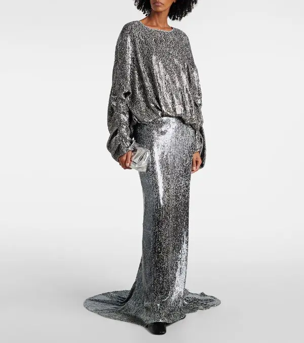 Dries Van Noten Sequined Gathered Blouse