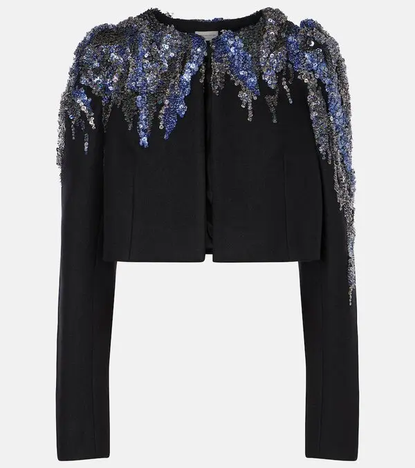 Dries Van Noten Sequined Cropped Wool-blend Jacket - Black