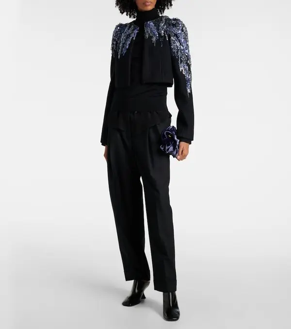 Dries Van Noten Sequined Cropped Wool-blend Jacket