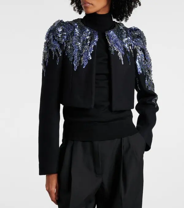Dries Van Noten Sequined Cropped Wool-blend Jacket