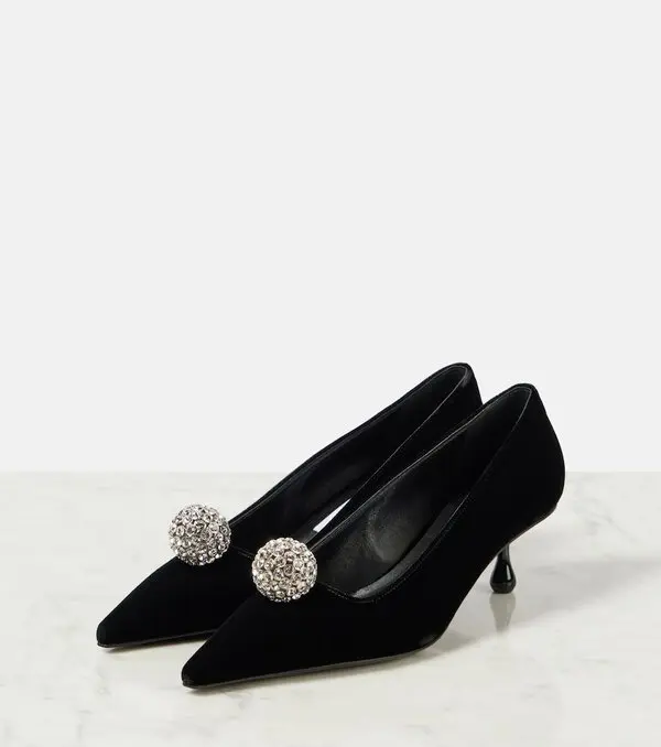 JIMMY CHOO Embellished Velvet Pointed Toe Pumps
