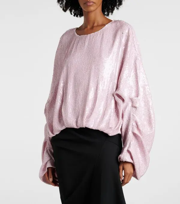 Dries Van Noten Sequined Gathered Blouse