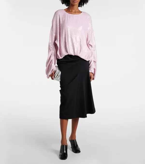 Dries Van Noten Sequined Gathered Blouse