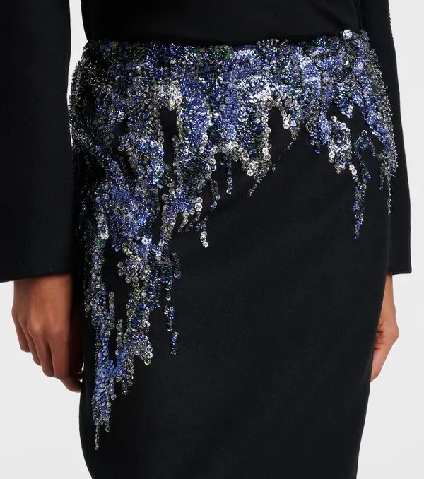 Dries Van Noten Sequined Wool-blend Midi Skirt