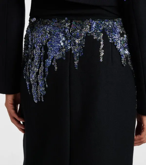 Dries Van Noten Sequined Wool-blend Midi Skirt