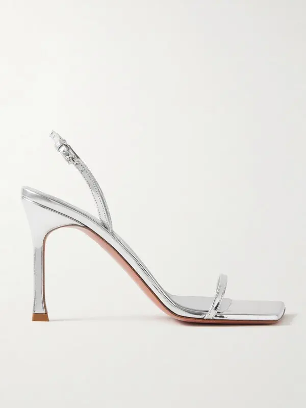 Amina Muaddi Maya Mirrored-leather Sandals - Silver