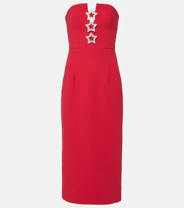 Rebecca Vallance Akari Embellished Strapless Crepe Midi Dress - Red