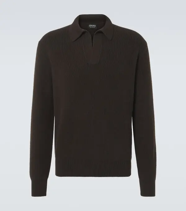 Zegna Cashmere Polo Sweater - Brown
