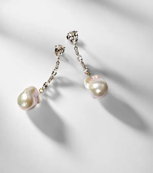 Mateo 14kt Pearl, Diamond, And Topaz Drop Earrings