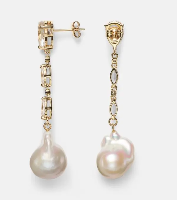 Mateo 14kt Pearl, Diamond, And Topaz Drop Earrings