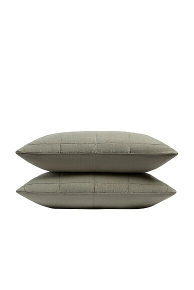 PARACHUTE Linen Box Quilted Sham Set - Moss