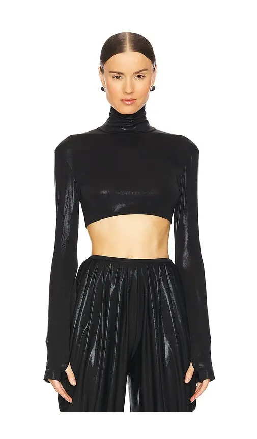 Norma Kamali Cropped Slim Fit Long Sleeve Turtleneck Top