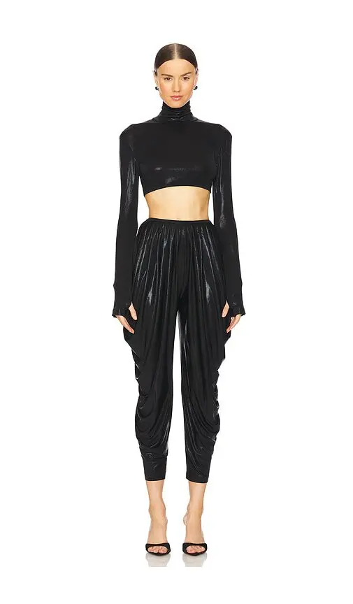 Norma Kamali Cropped Slim Fit Long Sleeve Turtleneck Top