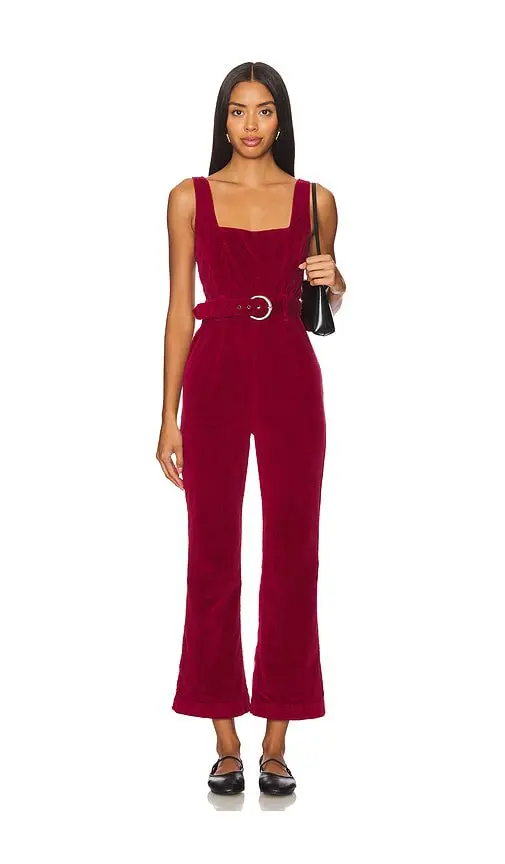 Free People Velvet Belted Jumpsuit - Red