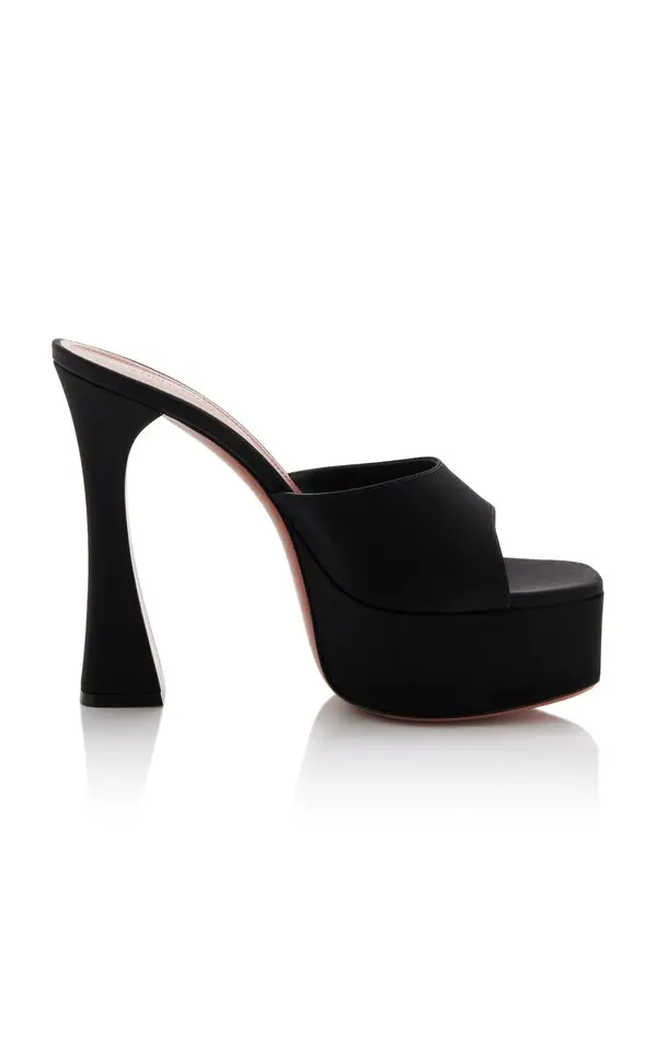 Amina Muaddi Dalida Satin Platform Mules - Black