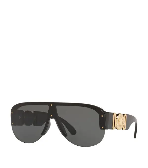 Versace Aviator Sunglasses With Medusa Head Embellishment - Black