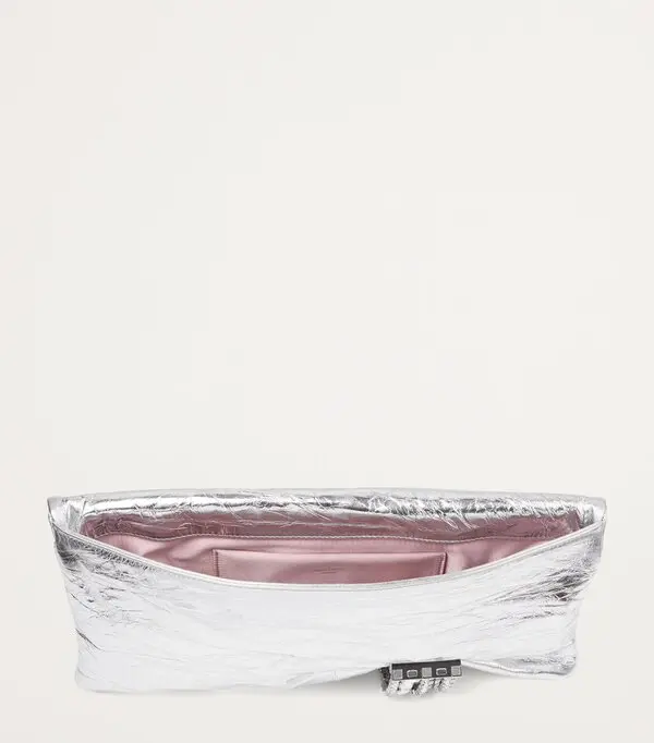 JIMMY CHOO Zandra Crystal Belted Leather Clutch Bag - Silver
