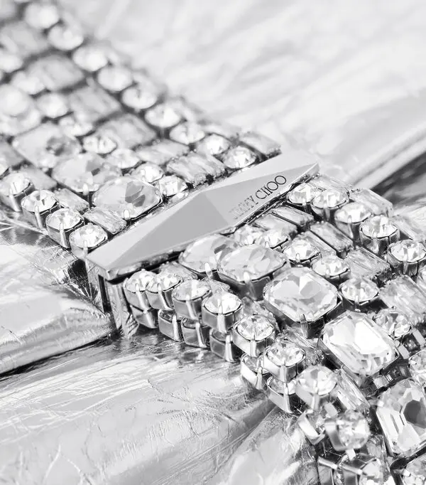 JIMMY CHOO Zandra Crystal Belted Leather Clutch Bag - Silver