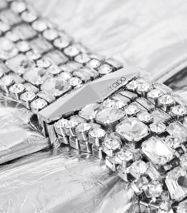 JIMMY CHOO Zandra Crystal Belted Leather Clutch Bag - Silver