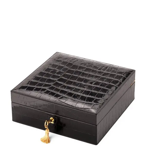 ASPINAL OF LONDON Croc-embossed Leather Watch Roll - Black