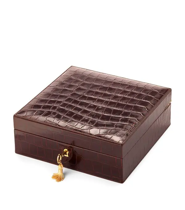 ASPINAL OF LONDON Croc-embossed Leather Watch Roll - Brown