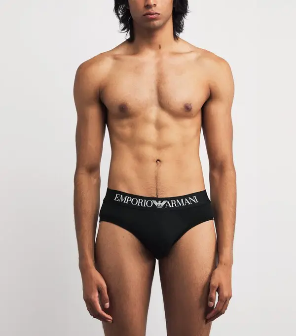 Emporio Armani Stretch-cotton Logo Briefs - Black