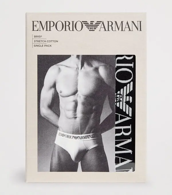 Emporio Armani Stretch-cotton Logo Briefs - Black