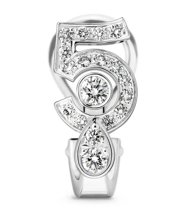 Chanel 18k White Gold And Diamond N˚5 Single Clip-on Earring - Silver
