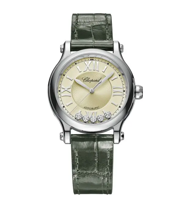 Chopard Happy Sport Watch In Lucent Steel And Diamonds - Silver