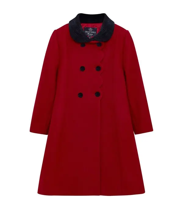 Trotters Wool Scalloped-trim Double-breasted Coat