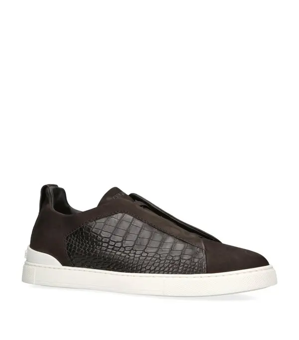 Zegna Triple Stitch Leather And Cashmere Sneakers - Brown