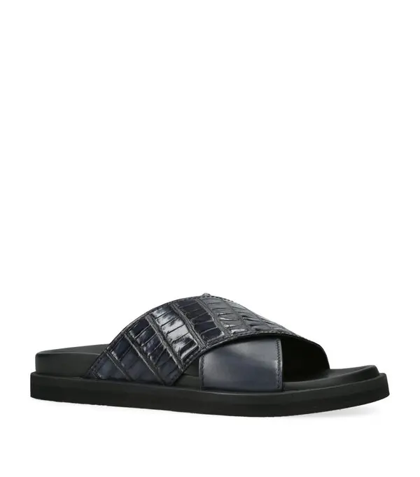 Zegna Crocodile Leather Crossover Sandals