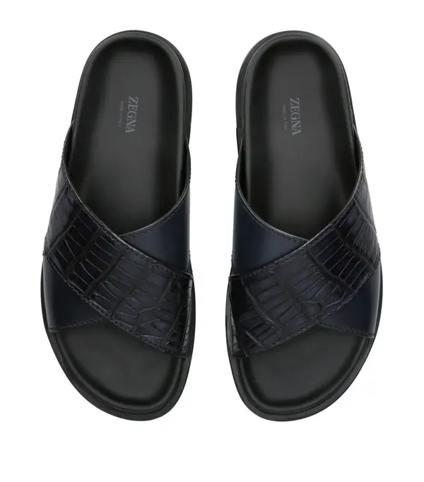 Zegna Crocodile Leather Crossover Sandals