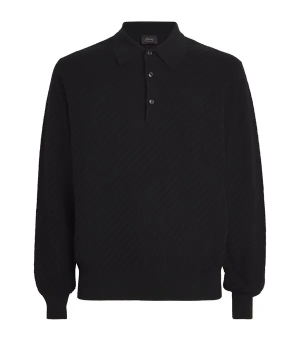 Brioni Cotton-cashmere-silk Collared Sweater - Black