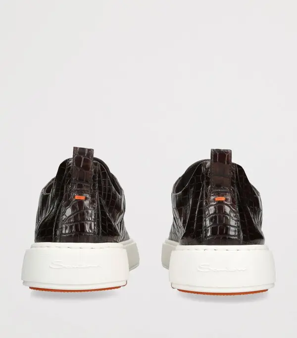 Santoni Crocodile Effect Leather Slip-on Sneakers