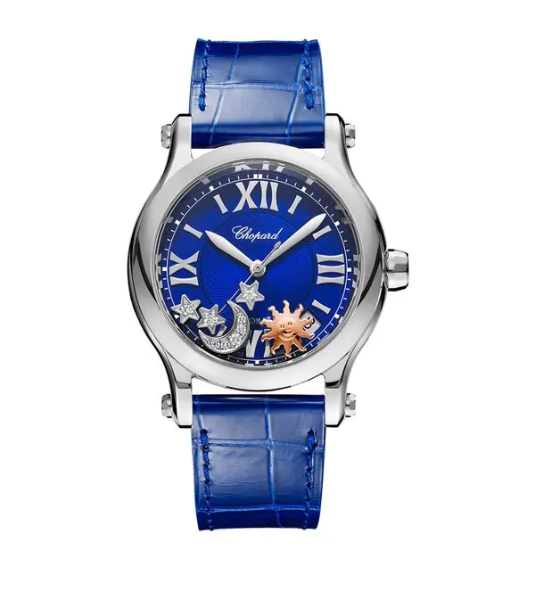 Chopard Stainless Steel And Diamond Happy Sport Sun, Moon And Stars Watch - Silver