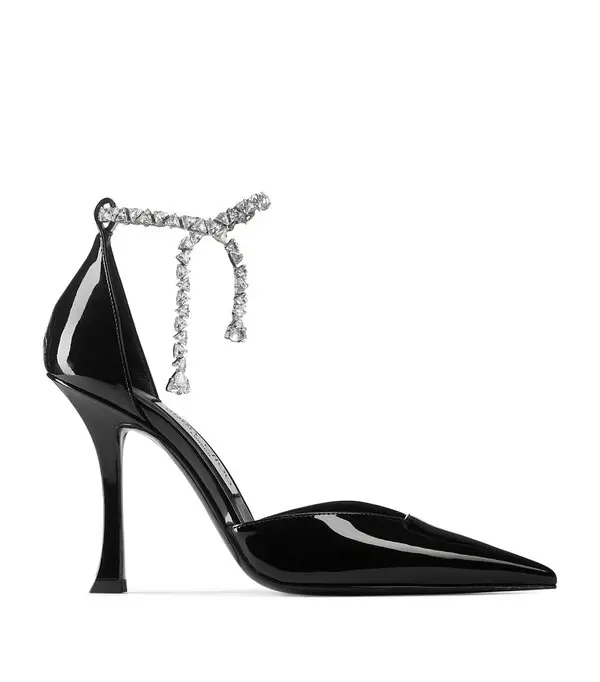 JIMMY CHOO Stevie 100 Patent Leather Pumps With Embellished Ankle Strap - Black