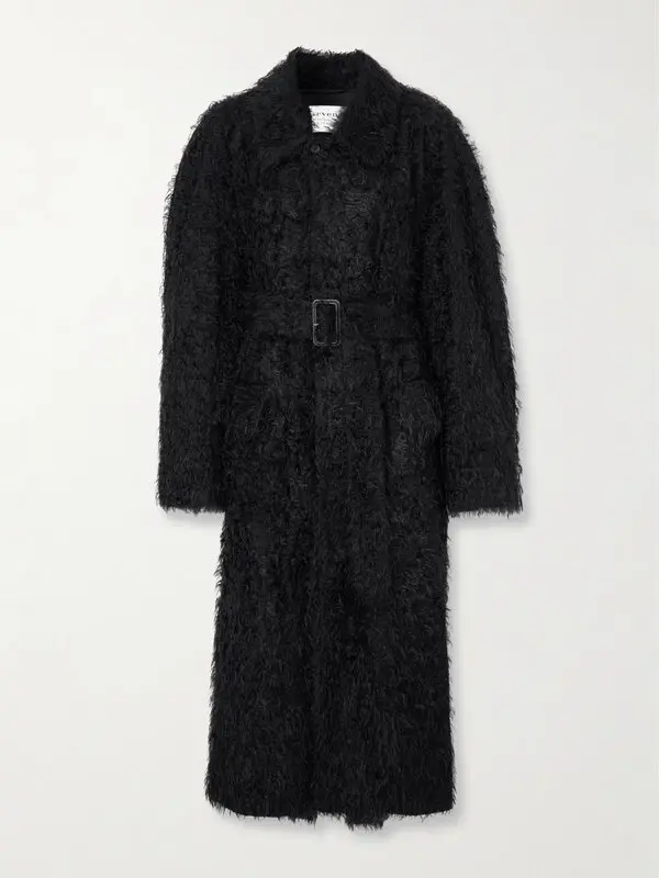 Carven Belted Faux-shearling Coat - Black