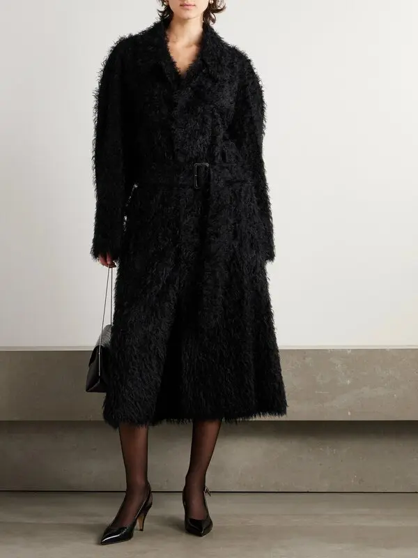 Carven Belted Faux-shearling Coat