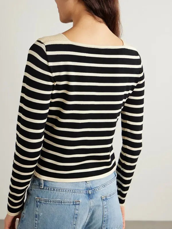 FRAME Striped Cotton Boat Neck Sweater