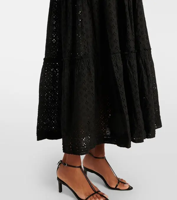 Poupette St Barth Tiered Cotton Midi Dress - Black