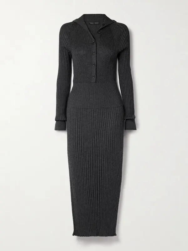 Proenza Schouler Maeve Ribbed Merino Wool And Silk-blend Midi Dress - Gray