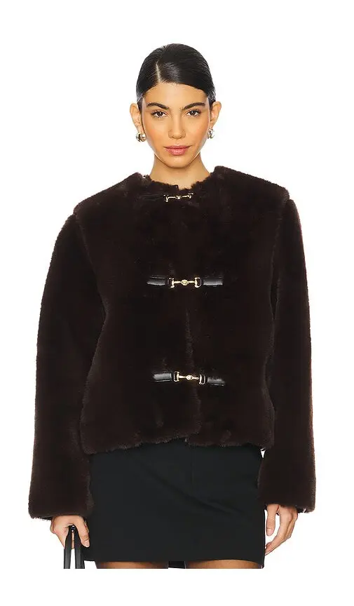 LOVERS AND FRIENDS Faux Fur Jacket With Twist Lock Closure - Brown